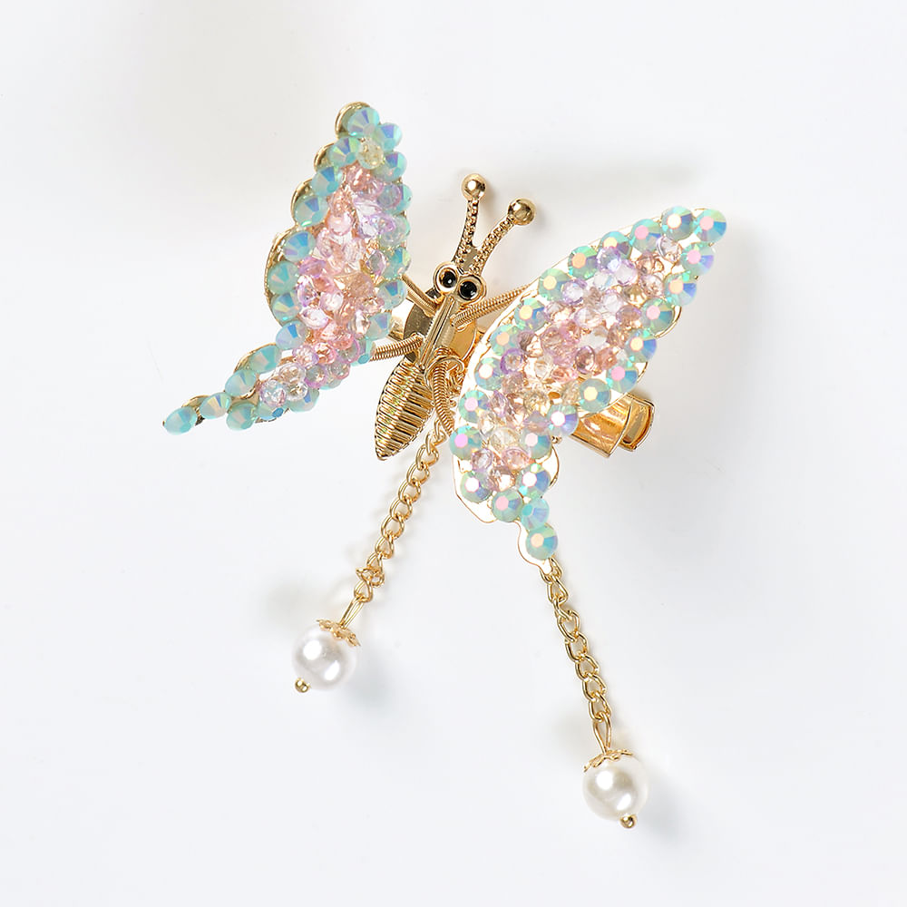 Agrafa de par fluture auriu cu pietre roz - Meli Melo Paris