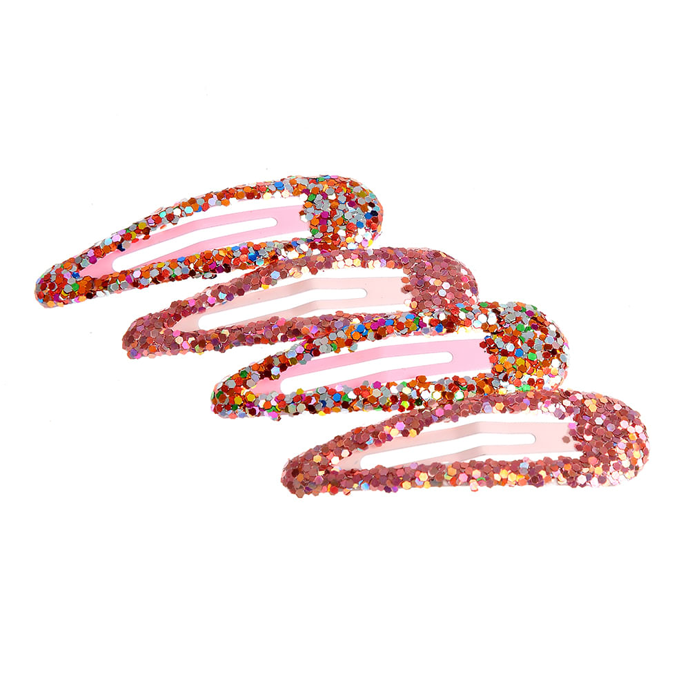 Set 4 agrafe de par roz cu sclipici